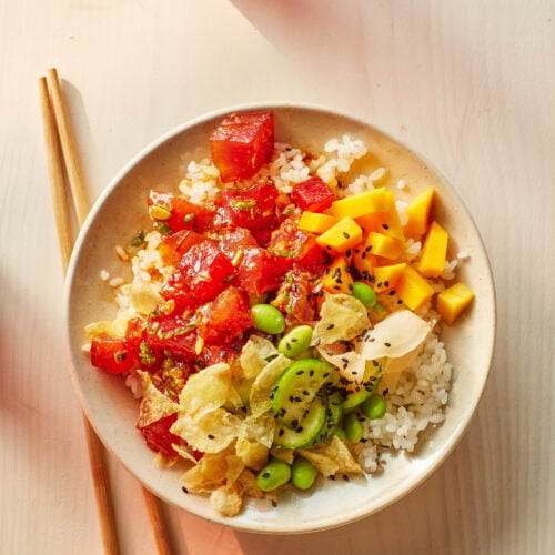 Poke Bowl Recipe with Ahi Tuna, Rice & Savory-Sweet Marinade